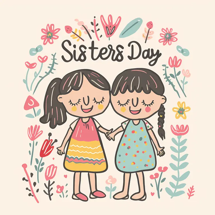 Cute Sisters Day Celebration Illustration
