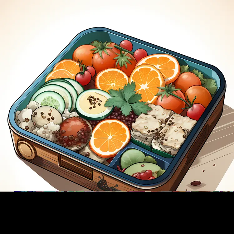 Nutritious Bento Box with Fresh Fruits and Vegetables