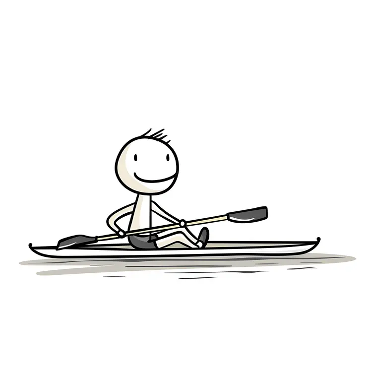 Stick Figure Kayaking on Water