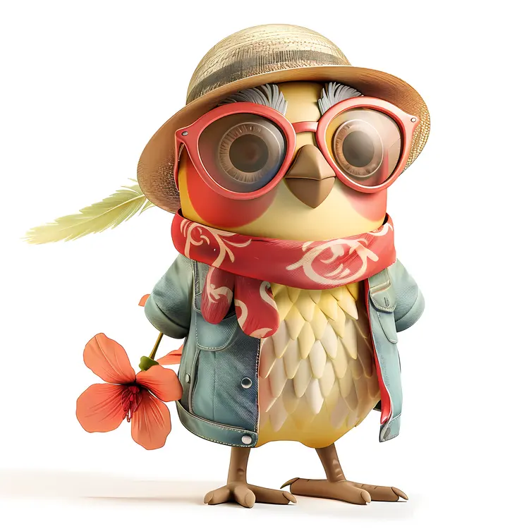 Cute Bird in Summer Outfit