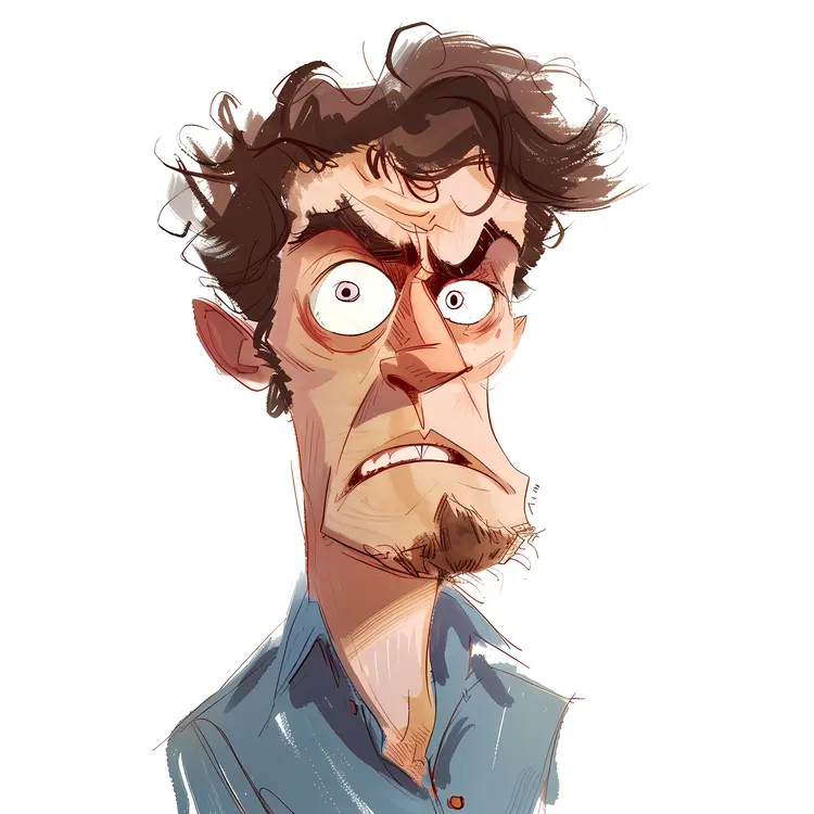 Caricature of a Man with Angry Expression and Scruffy Hair