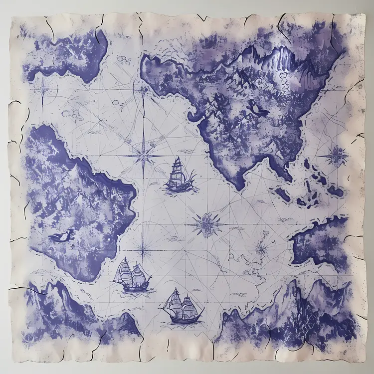 Antique Sea Map with Ships and Islands