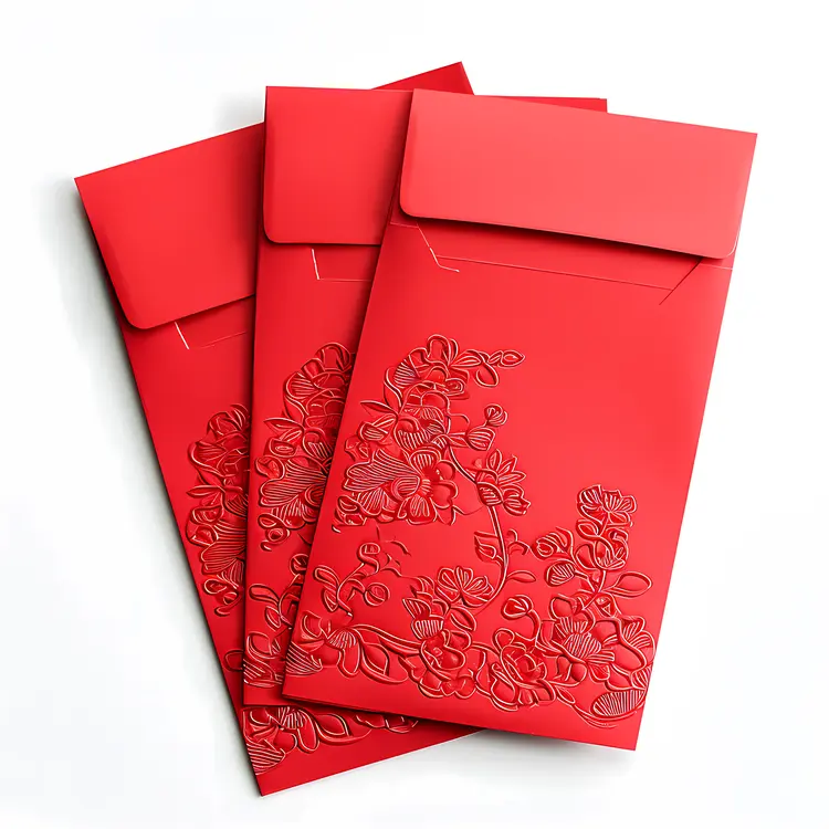 Embossed Red Envelopes with Floral Design