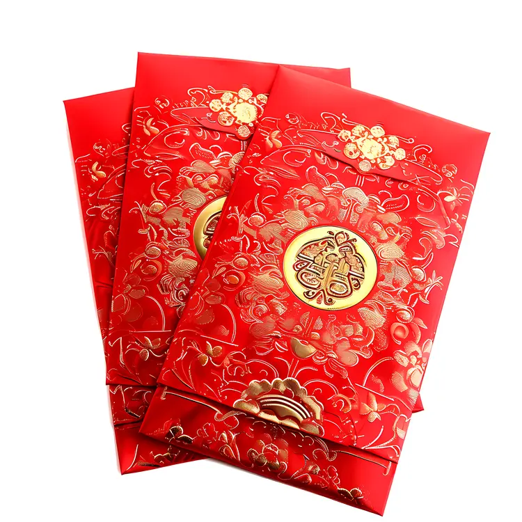 Red Envelopes with Gold Embossed Design for Chinese New Year