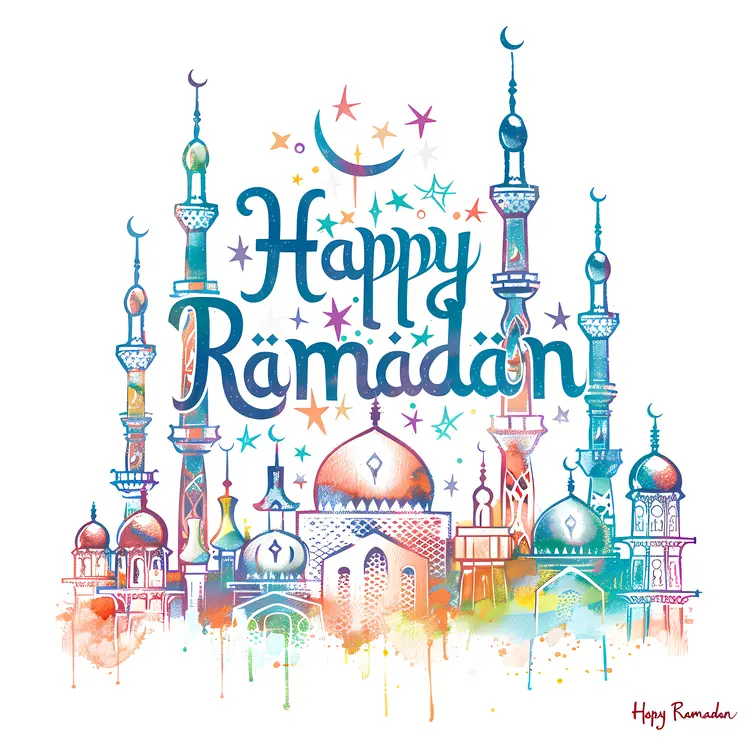 Happy Ramadan with Colorful Mosque Illustration
