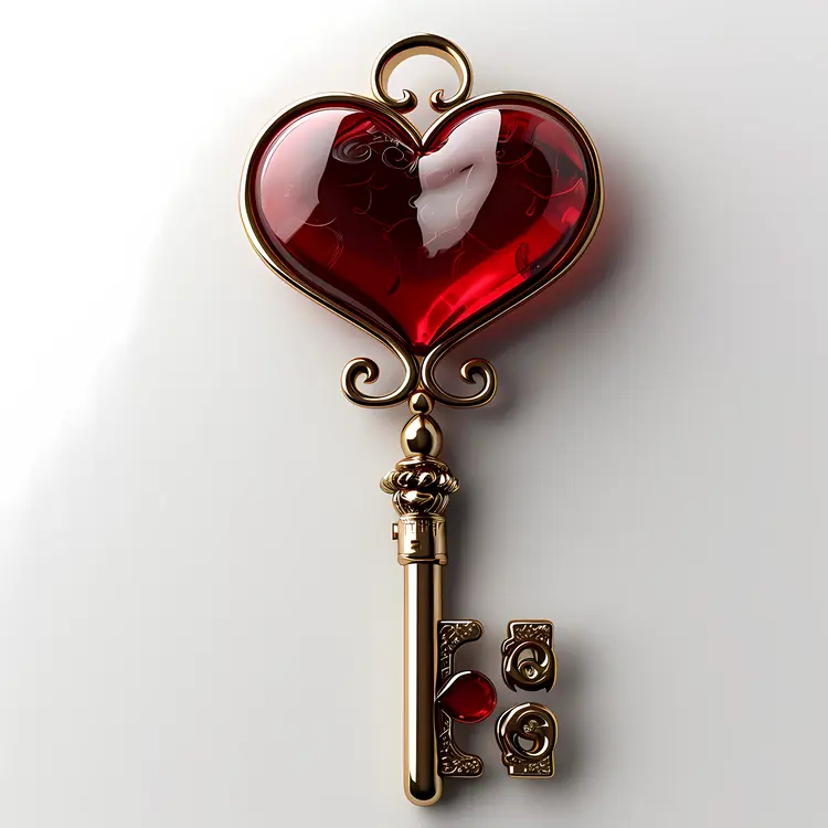Golden Heart-shaped Key with Red Gem