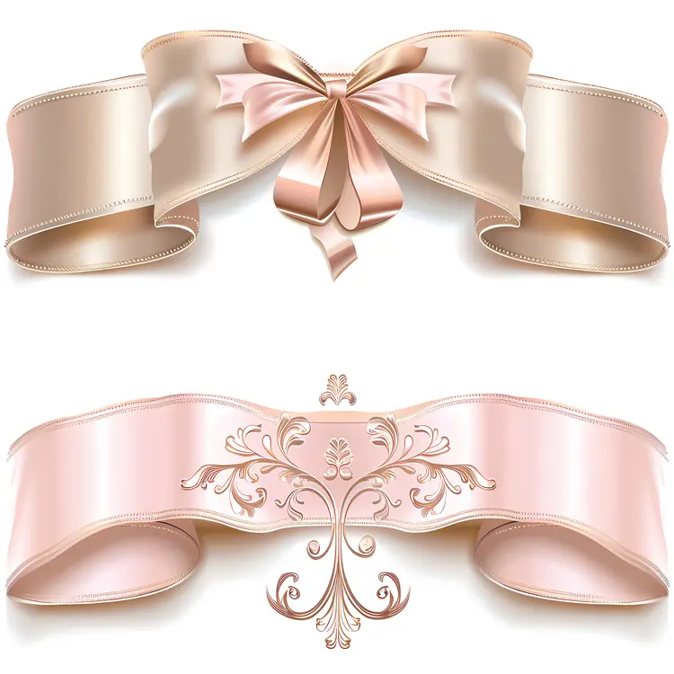 Decorative Pink and Beige Ribbon Banners