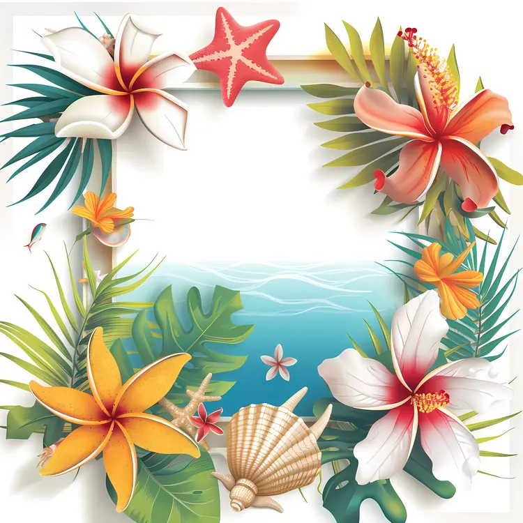 Tropical Flowers and Seashells Frame