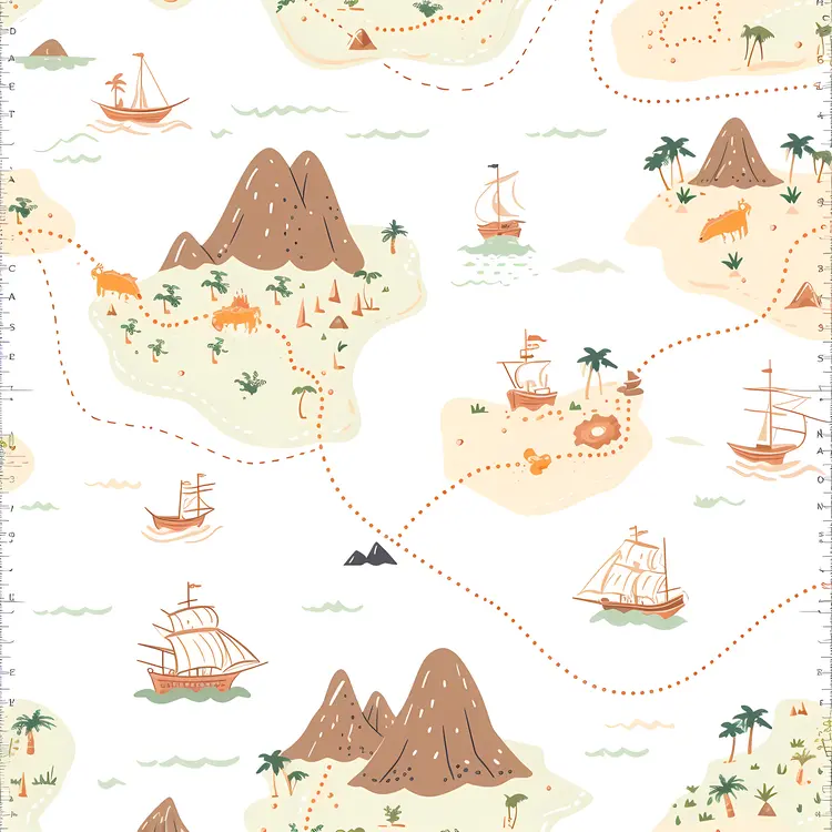 Playful Cartoon Treasure Map with Ships and Islands