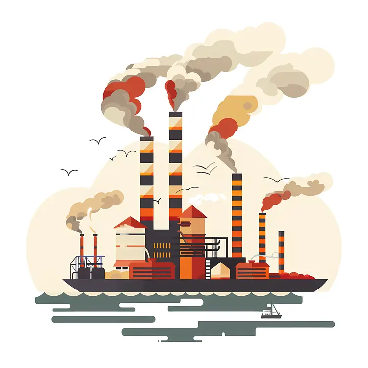 Factory on Water Emitting Smoke