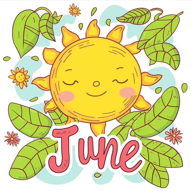 June Word Art with Sun and Leaves