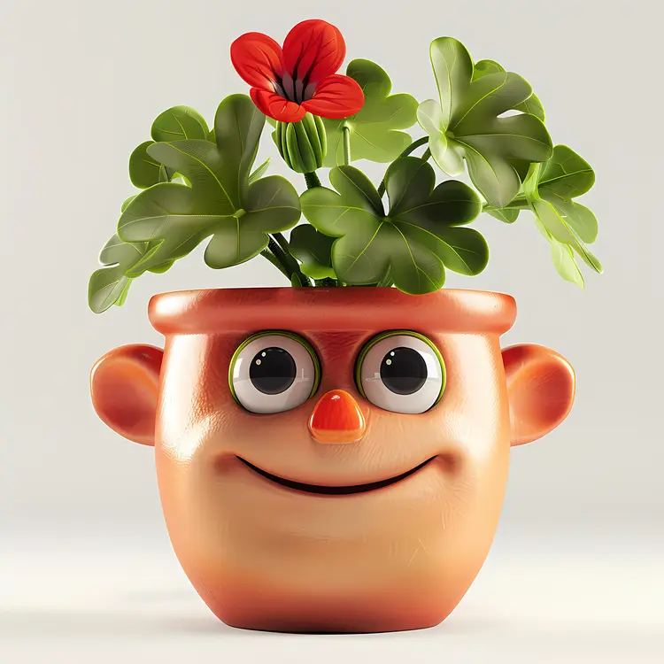 Happy Flower Pot with Leaves