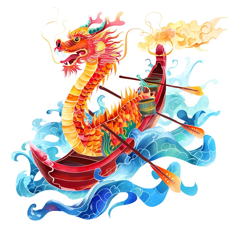 Vibrant Dragon Boat with Paddles
