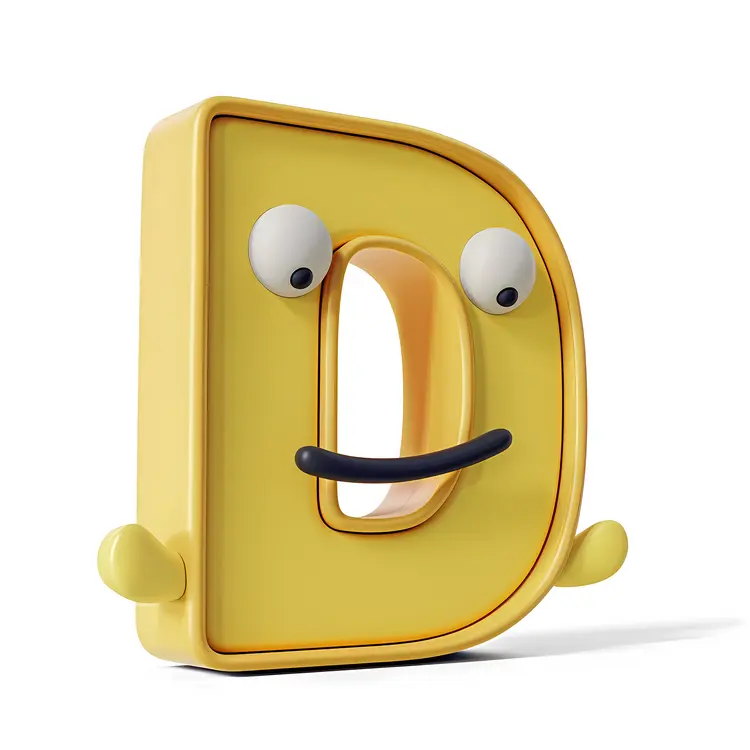Yellow D Alphabet Character with Eyes and Smile