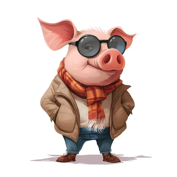 Cool Pig in Jacket Illustration
