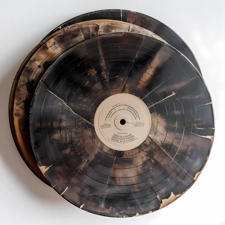 Damaged Vinyl Records with Cracks