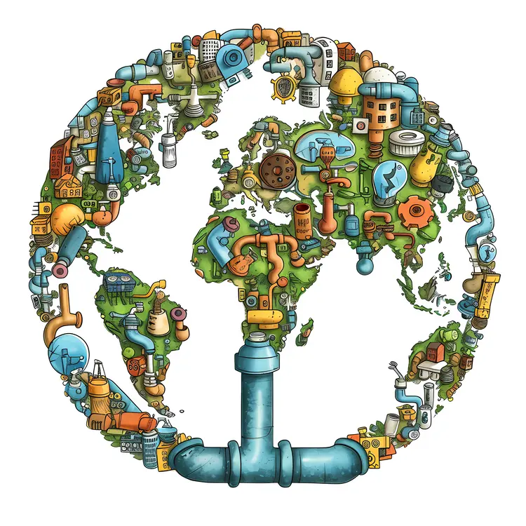 World Map with Plumbing Infrastructure