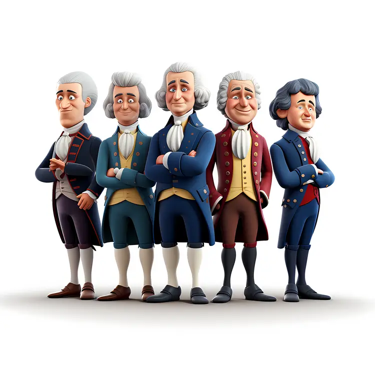 Cartoon Founding Fathers in Colonial Attire