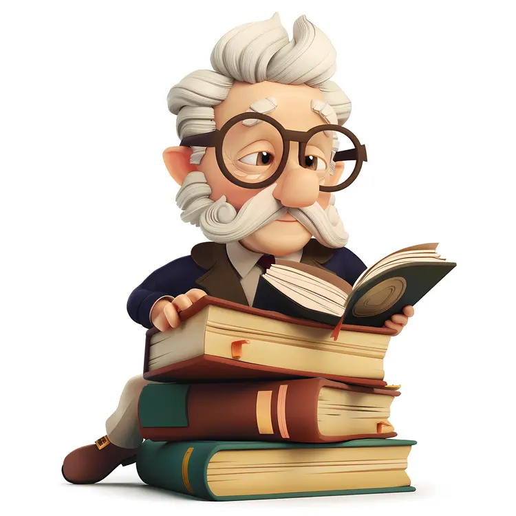 Old Man with Glasses Reading a Book