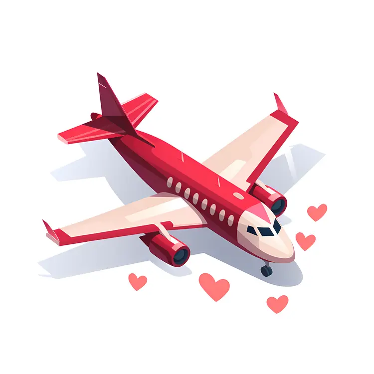 Cute Red Airplane with Hearts