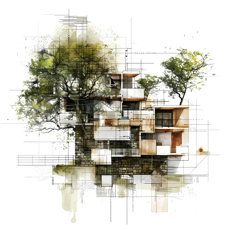 Rectangular Architectural Plan with Trees