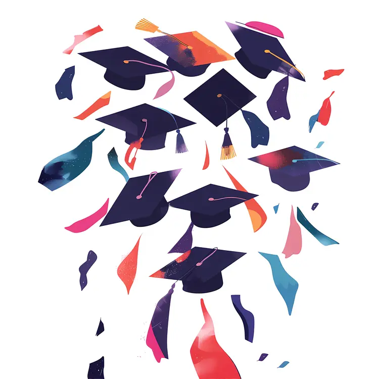 Flying Graduation Caps with Tassels