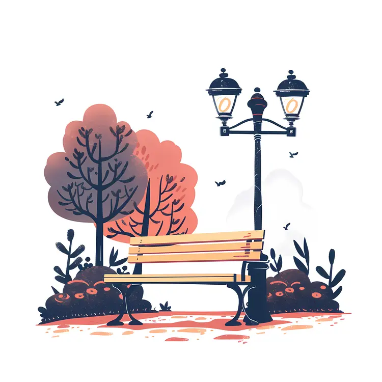 Tranquil Park Bench with Lamp Post