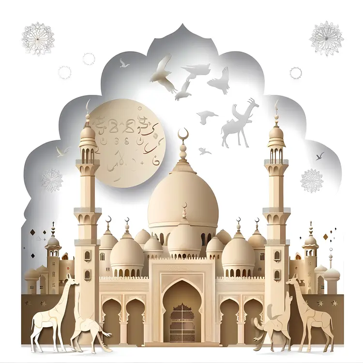 Beige Mosque with Minarets and Dome