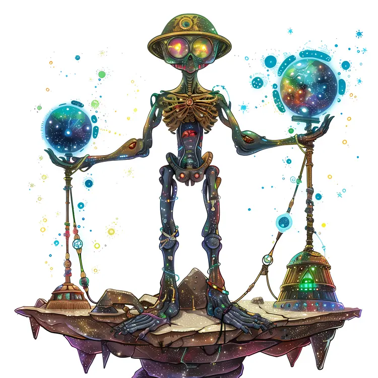 Alien Figure Holding Scales