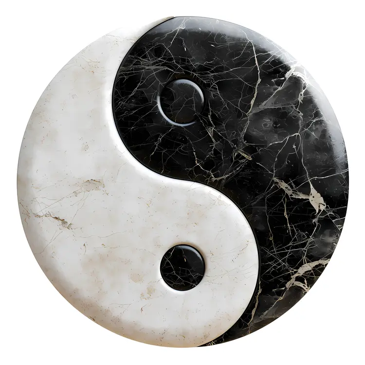 Marble Yin Yang Symbol in Black and White