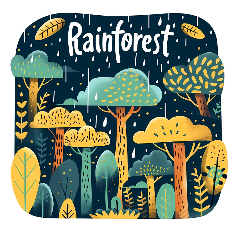 Rainforest Illustration with Trees and Rain