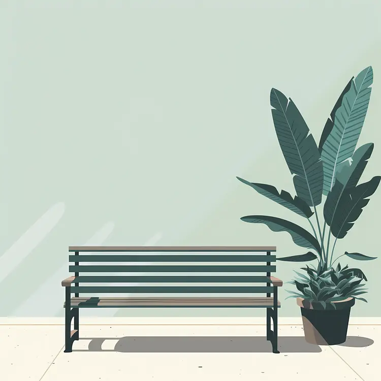 Green Bench with Potted Plant