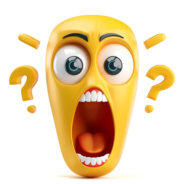 Astonished Cartoon Face with Question Marks