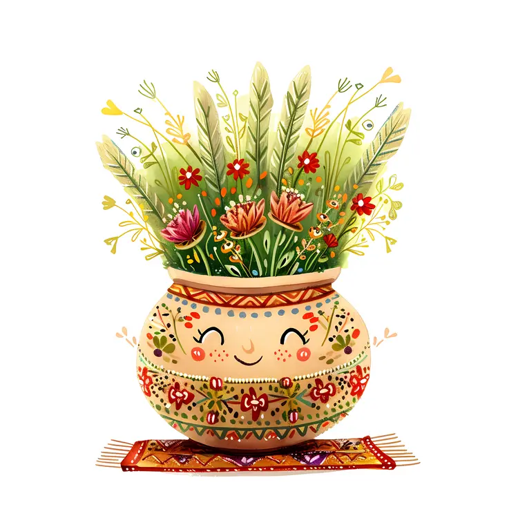 Happy Flower Pot with Floral Arrangement