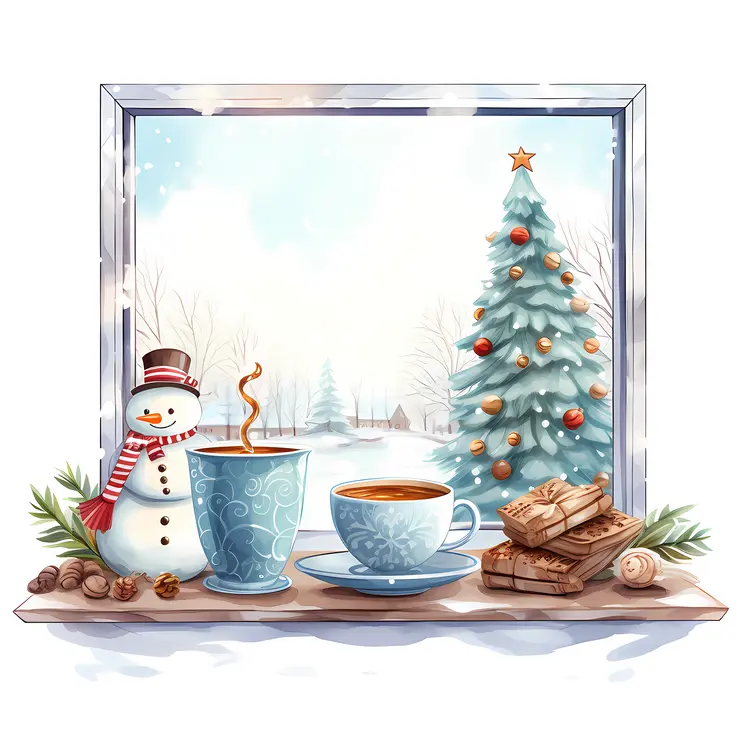 Morning Coffee by the Window with Snowman