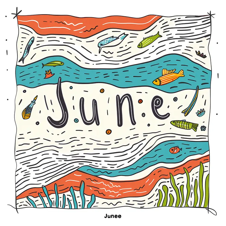 June Text with Ocean Theme