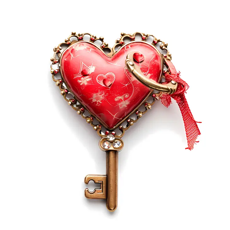 Red Heart Key with Golden Frame