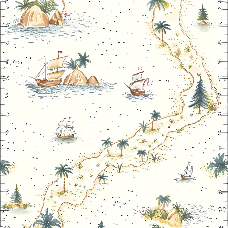 Vintage Treasure Map with Ships and Islands