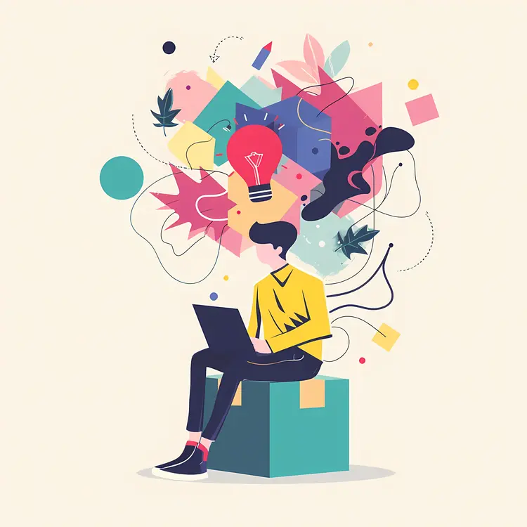 Creative Person with Laptop and Ideas