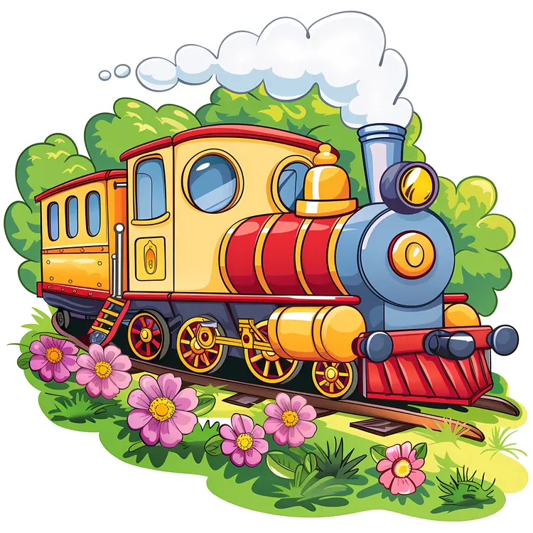 Cute Yellow Train with Flowers