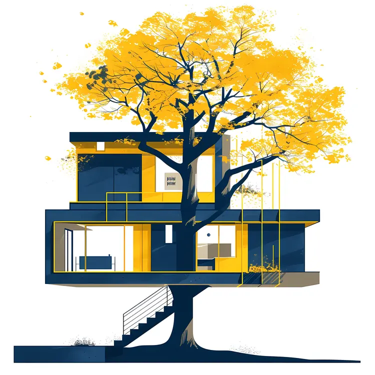 Modern Treehouse with Yellow Tree