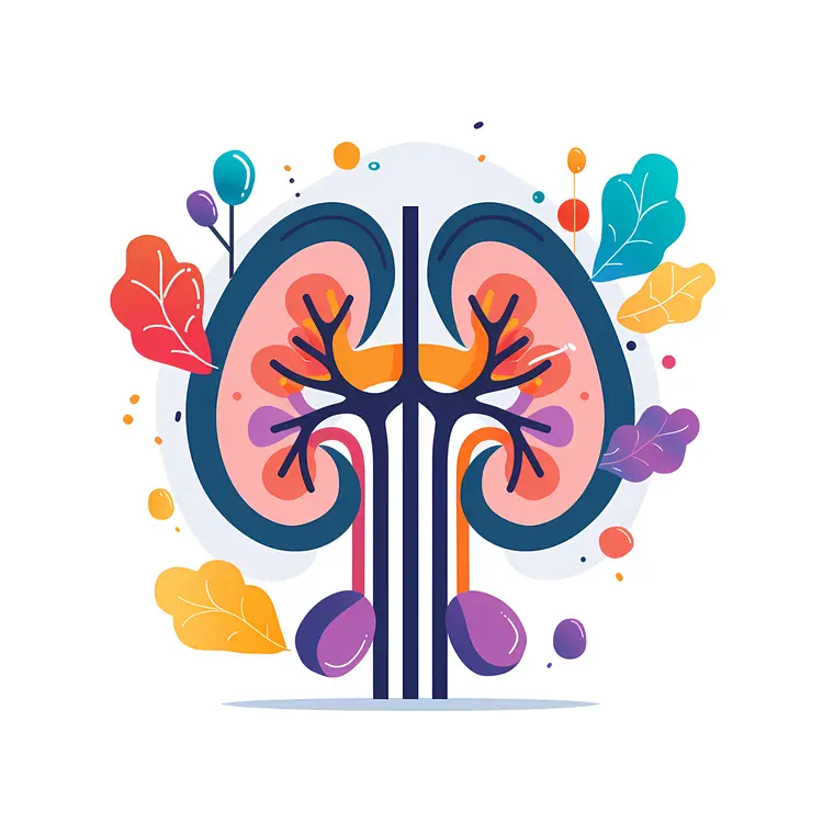 Colorful Kidney Illustration with Leaves