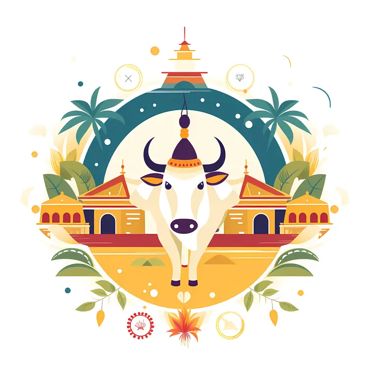 Cow with Temple and Offerings