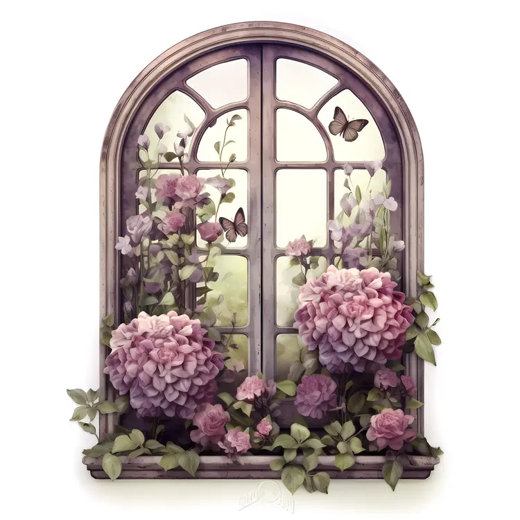 Window with Flowers and Butterflies
