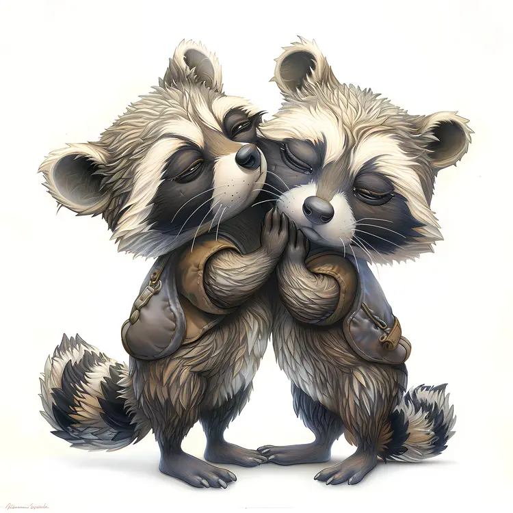 Adorable Hugging Raccoons