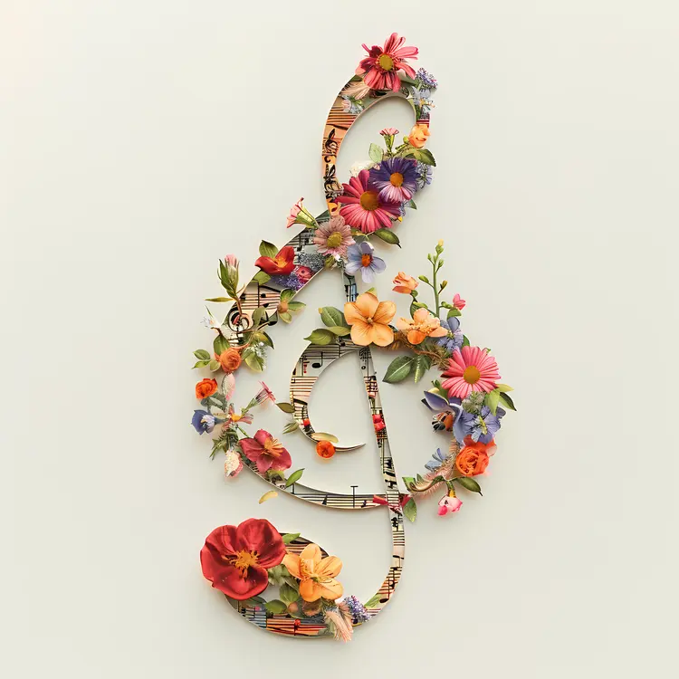 Colorful Floral Treble Clef Art
