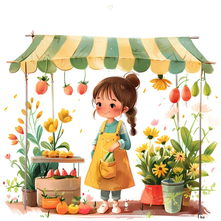 Cute Flower Stall with a Girl