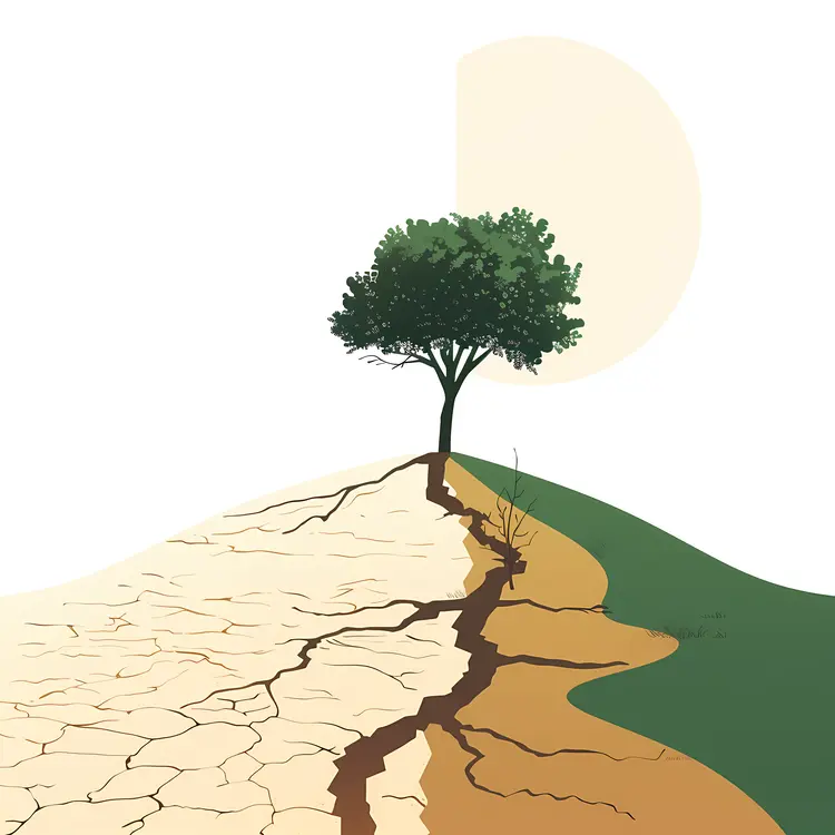 Tree on Divided Land: Drought vs. Greenery