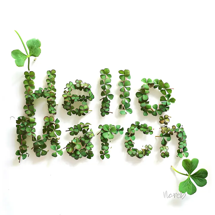 Hello March Text with Clover Leaves