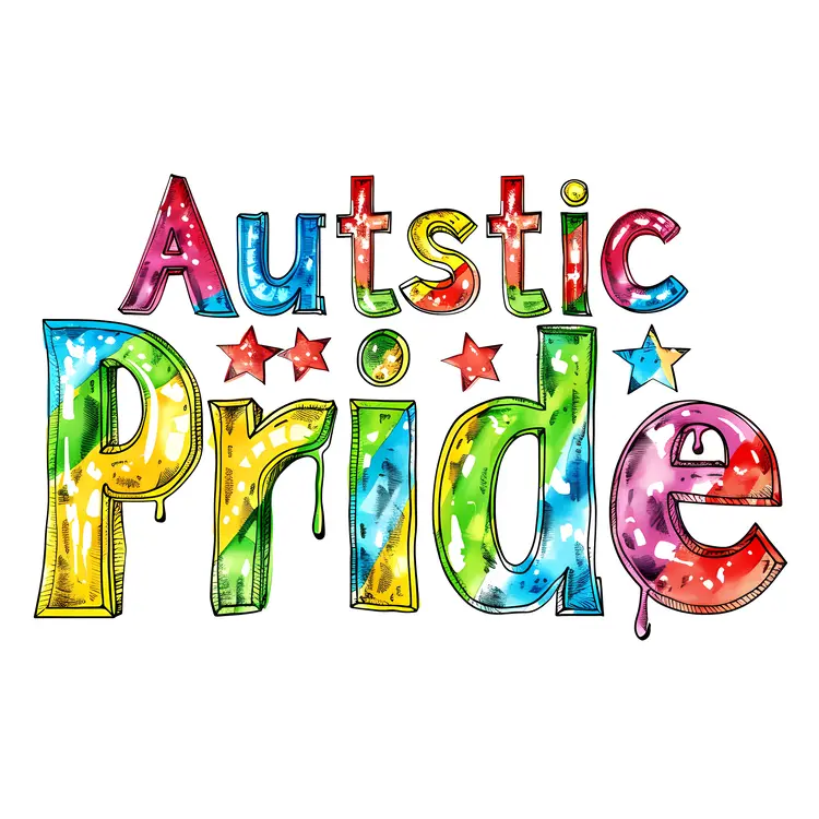 Colorful Autistic Pride Text with Stars